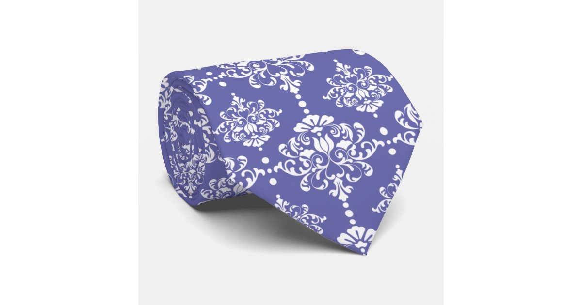Periwinkle Floral Damask Pattern Groomsmen Wedding Neck Tie | Zazzle