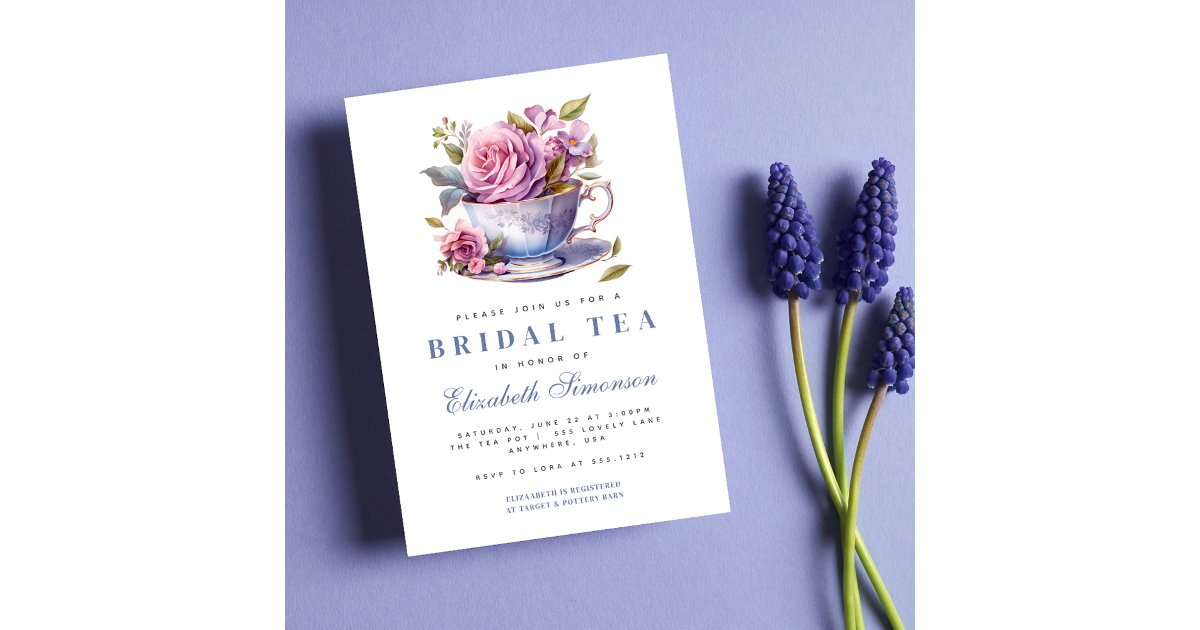 Periwinkle Floral Tea Cup Bridal Tea Bridal Shower Invitation | Zazzle