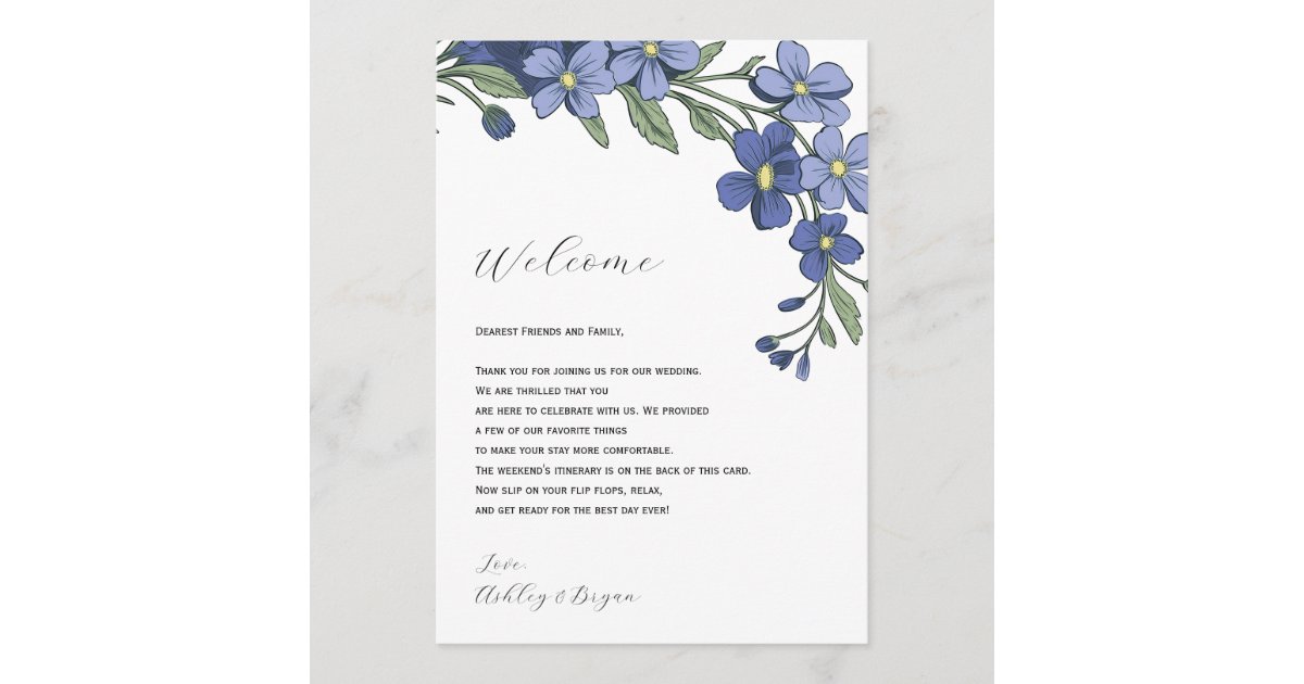 Periwinkle Floral Wedding Welcome Letter Itinerary Program | Zazzle