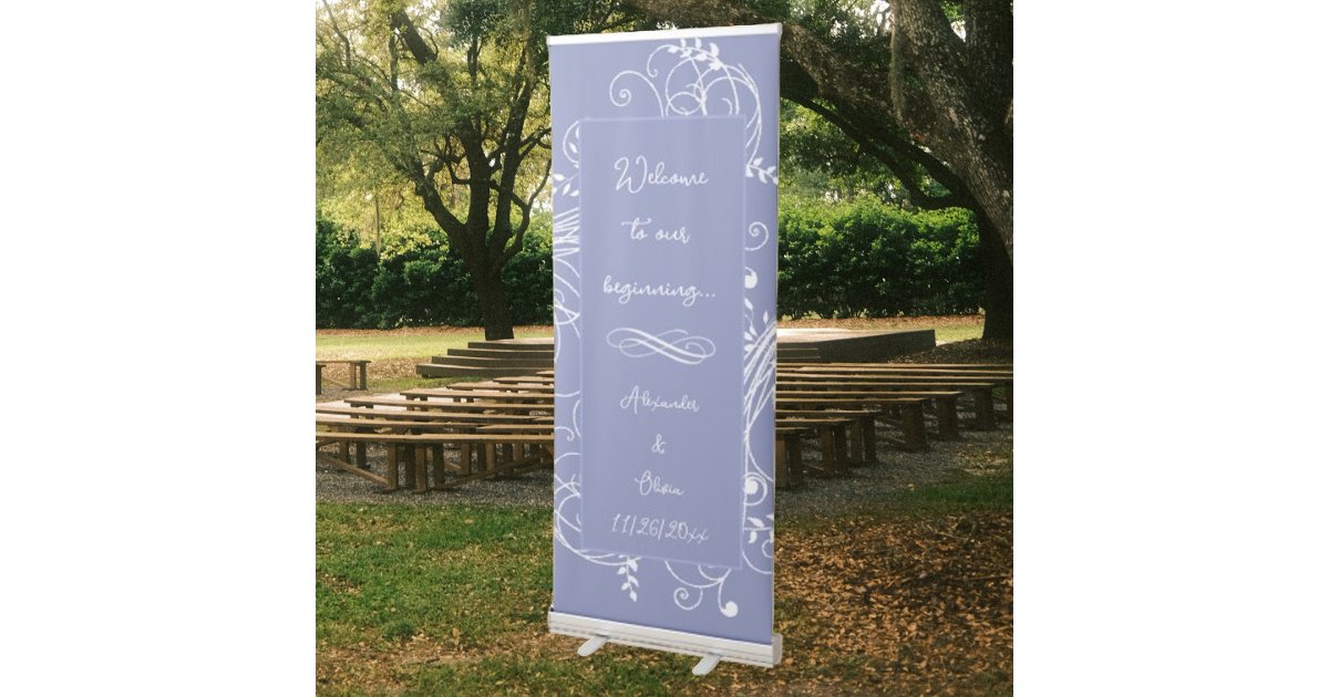Periwinkle Flourish Wedding Retractable Banner | Zazzle