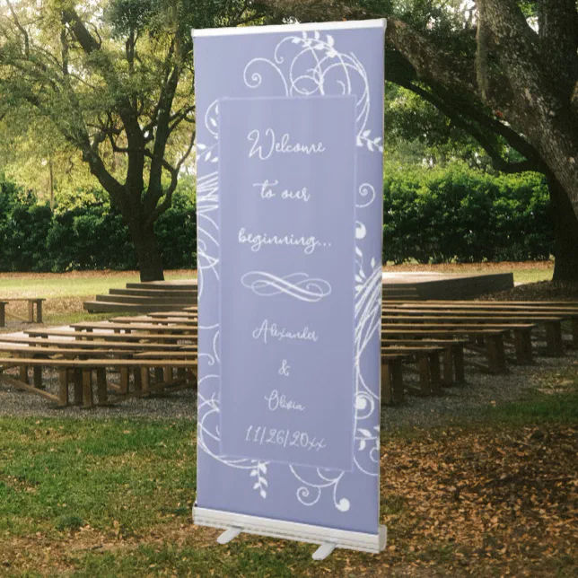 Periwinkle Flourish Wedding Retractable Banner | Zazzle
