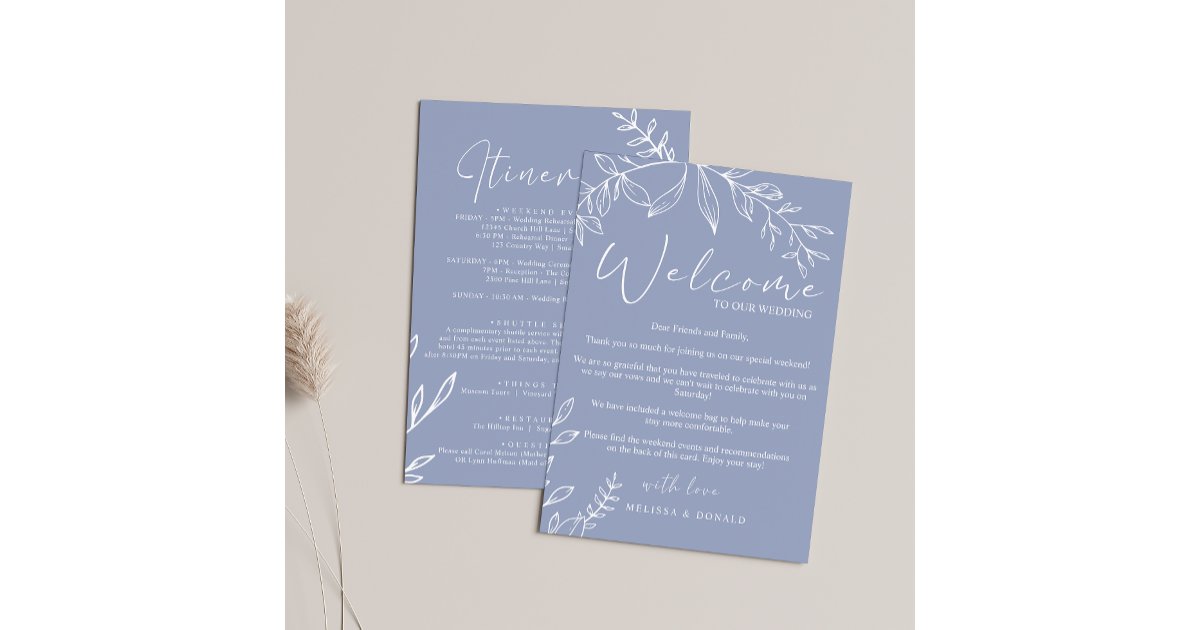 Periwinkle Flowers Welcome Letter & Itinerary Note Card | Zazzle