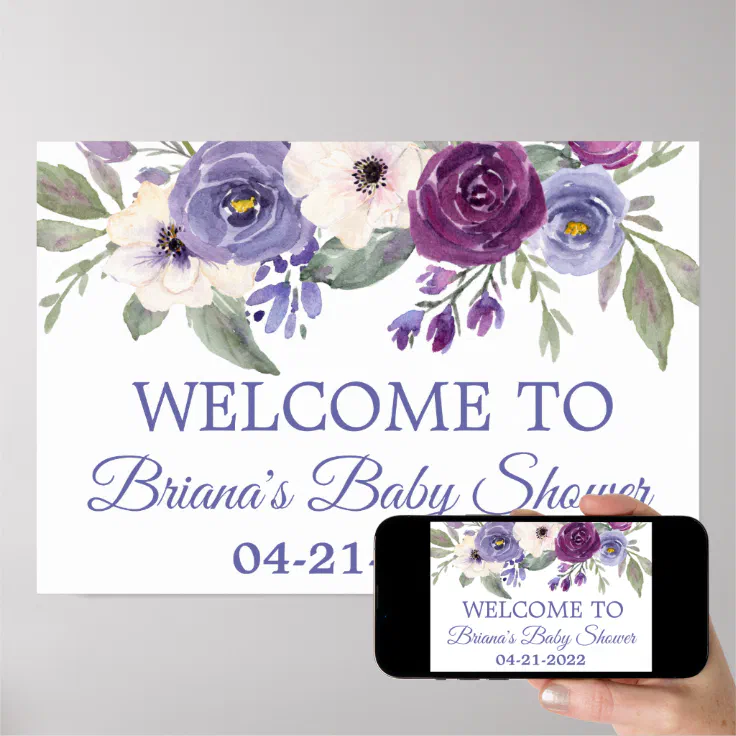 Periwinkle Fuchsia Baby Shower Floral Welcome Poster | Zazzle