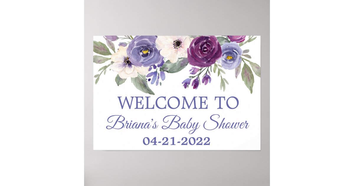 Periwinkle Fuchsia Baby Shower Floral Welcome Poster | Zazzle