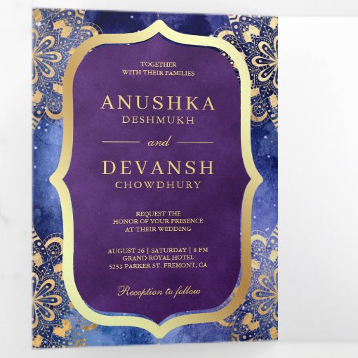 Periwinkle Galaxy Mandala QR Code Indian Wedding Tri-Fold Invitation ...