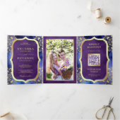 Periwinkle Galaxy Mandala QR Code Indian Wedding Tri-Fold Invitation ...