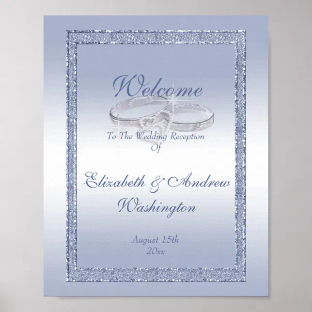 Periwinkle Glitter & Silver Wedding Rings Poster | Zazzle