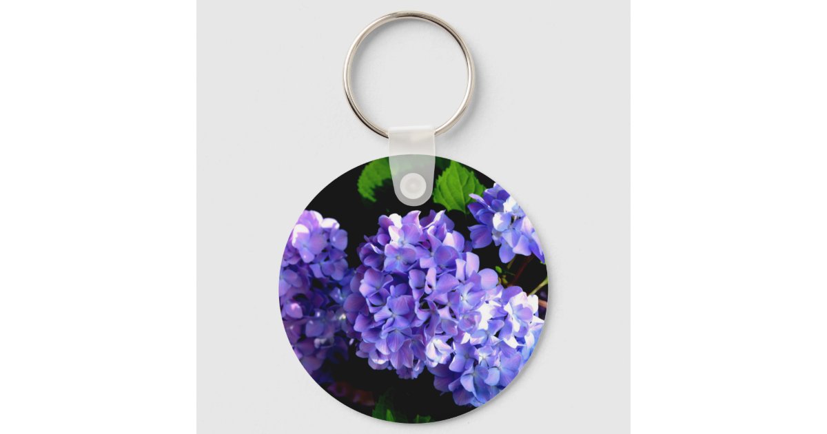 Periwinkle hydrangeas purple blue flower floral keychain | Zazzle