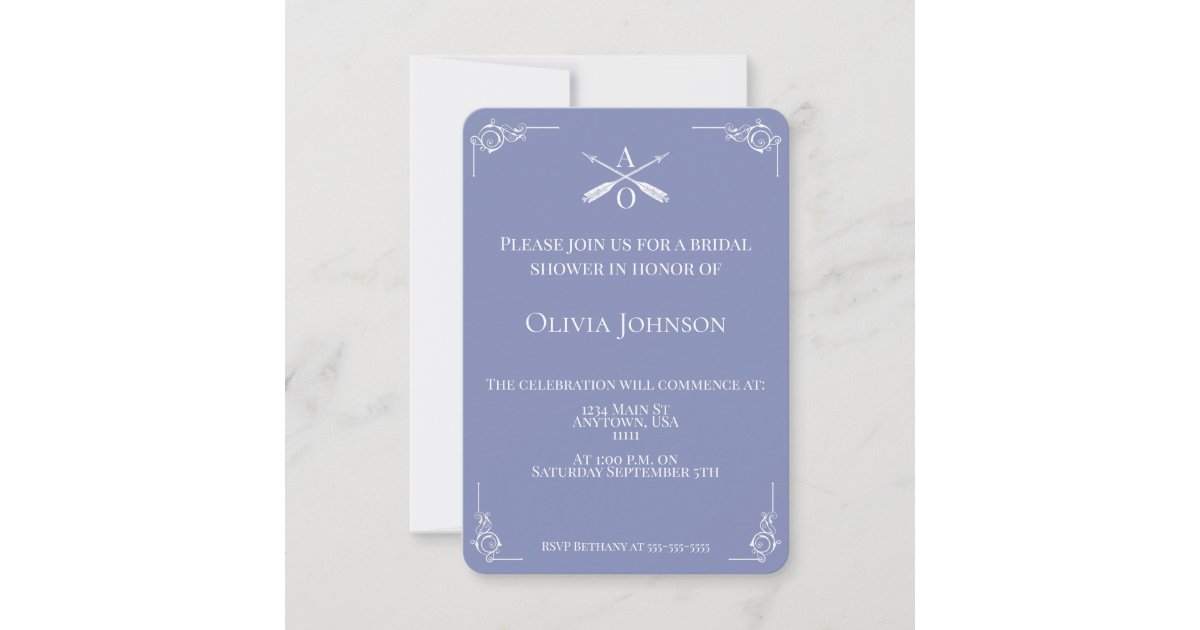 Periwinkle Monogram and Arrows Bridal Shower Invitation | Zazzle