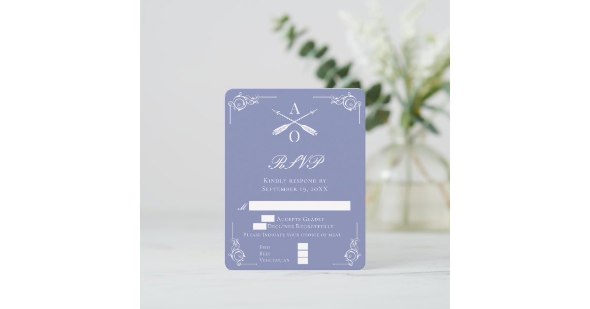 Periwinkle Monogram and Arrows Wedding RSVP Card | Zazzle