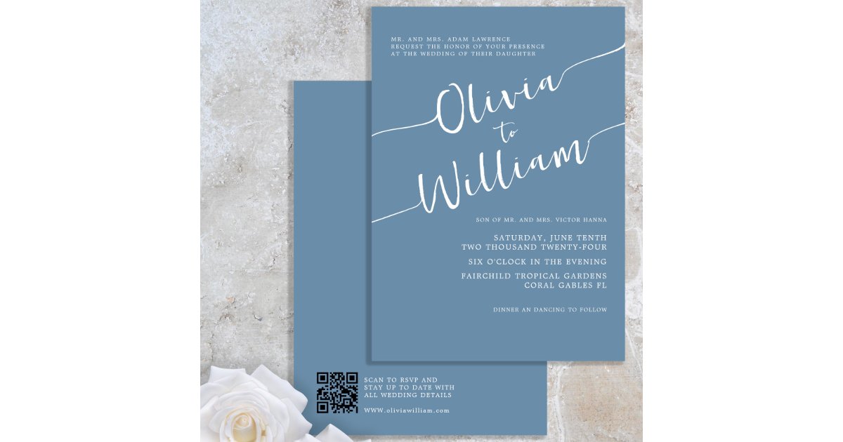 Periwinkle Script Minimalist Wedding Invitation | Zazzle