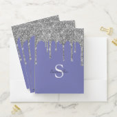 Periwinkle Silver Glitter Drips Sparkle Monogram Pocket Folder | Zazzle
