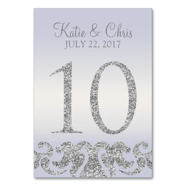Periwinkle Silver Glitter Look Table Numbers-10 Table Number | Zazzle