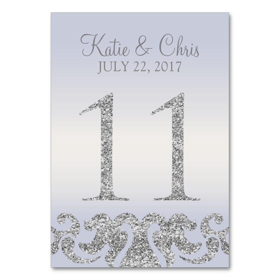 Periwinkle Silver Glitter Look Table Numbers-11 Table Number | Zazzle