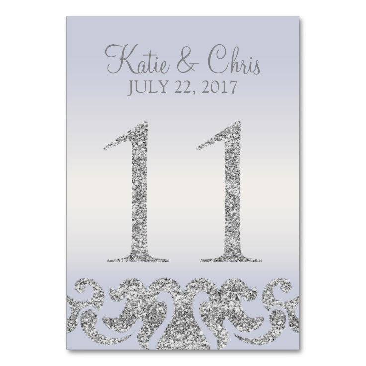 Periwinkle Silver Glitter Look Table Numbers-11 Table Number | Zazzle