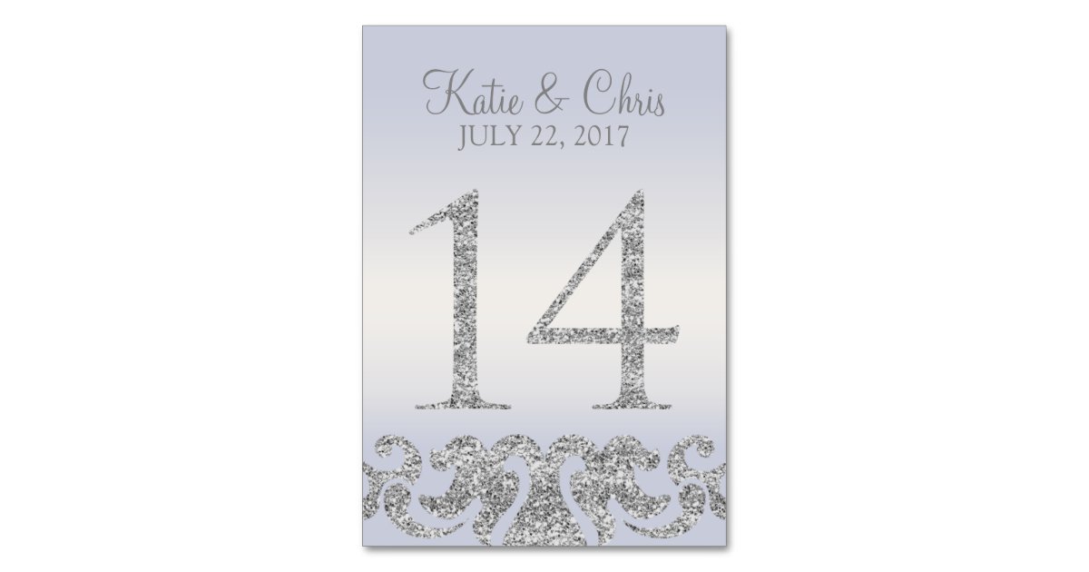Periwinkle Silver Glitter Look Table Numbers-14 Table Number | Zazzle