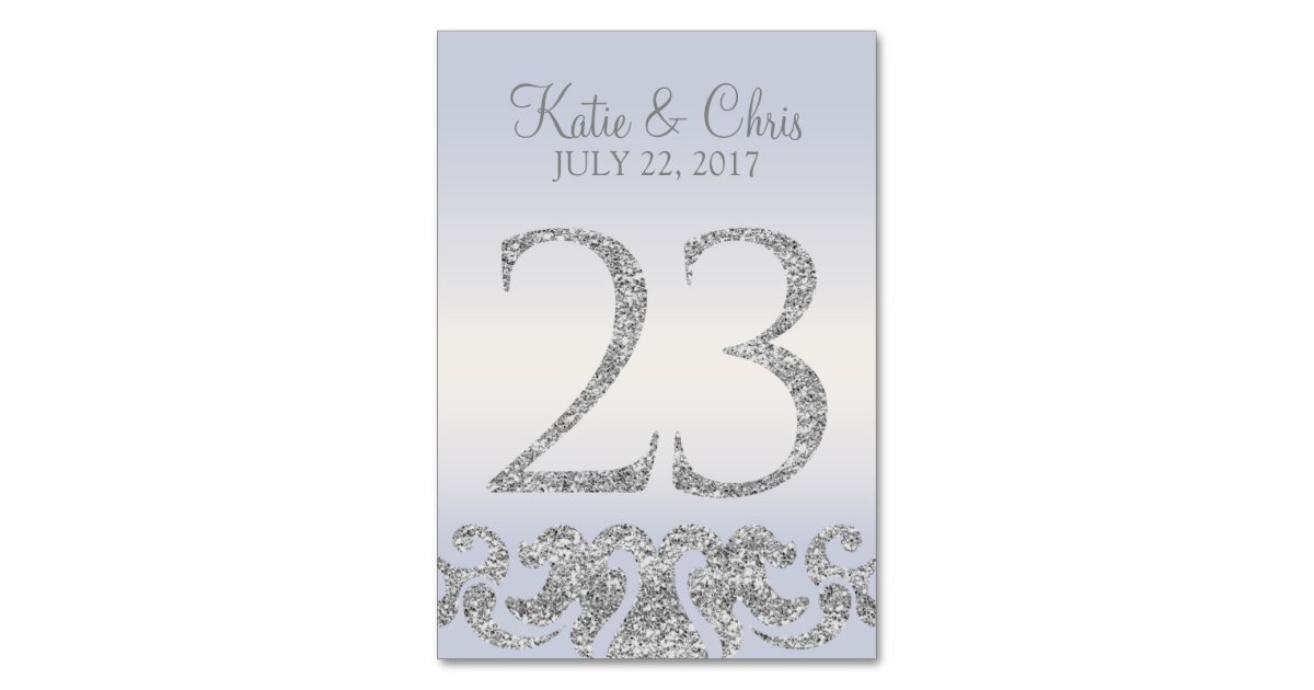 Periwinkle Silver Glitter Look Table Numbers-23 Number | Zazzle