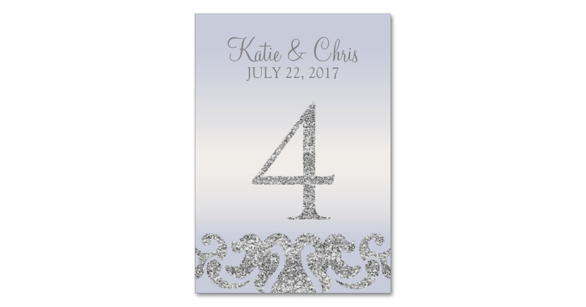 Periwinkle Silver Glitter Look Table Numbers-4 Table Number | Zazzle
