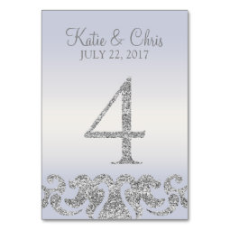 Periwinkle Silver Glitter Look Table Numbers-4 Table Number | Zazzle