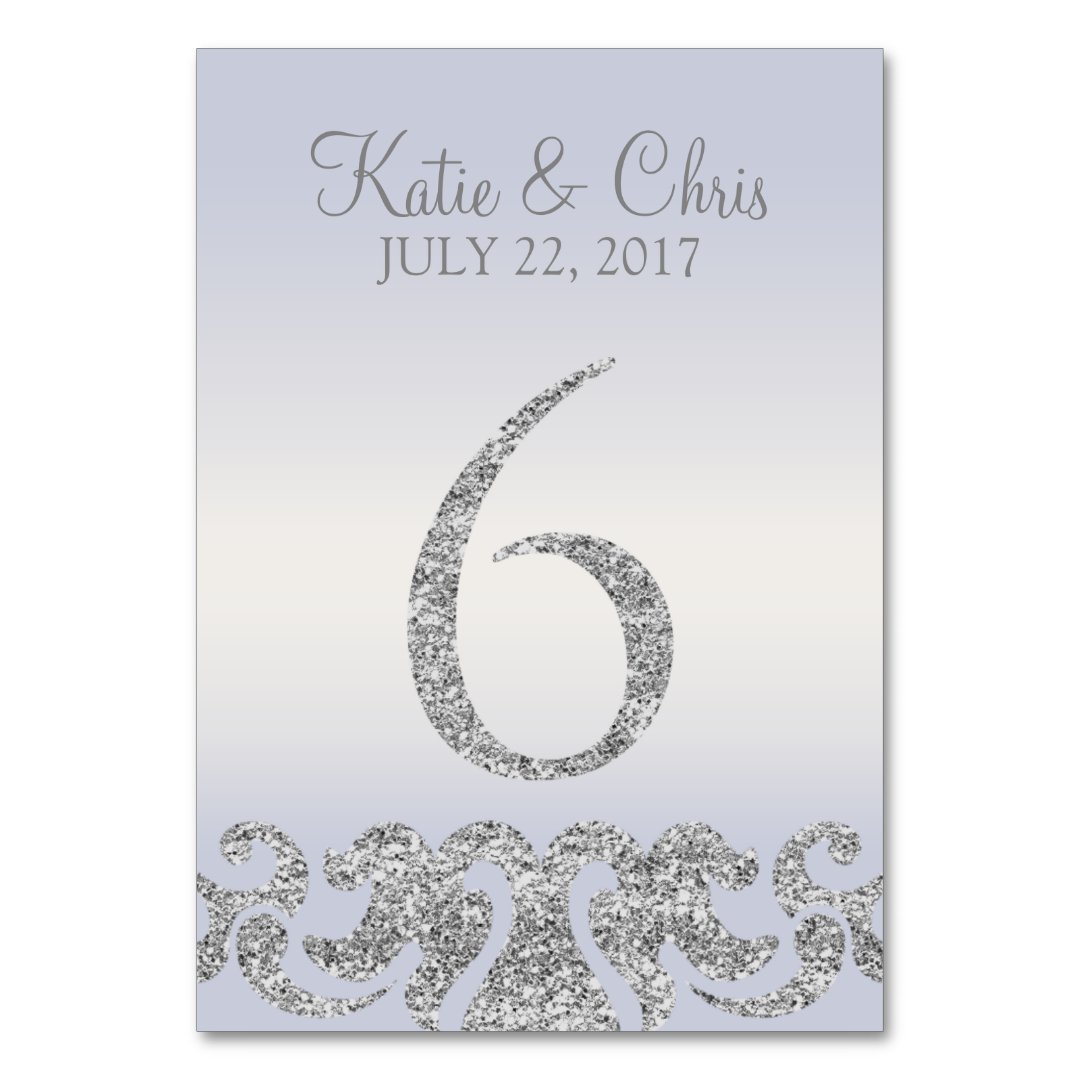 Periwinkle Silver Glitter Look Table Numbers-6 Table Number | Zazzle