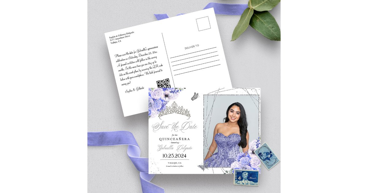Periwinkle Silver Tiara Quinceañera Photo Postcard | Zazzle