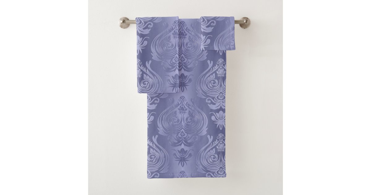 Periwinkle Steel Floral Lace Damask Bath Towel Set | Zazzle