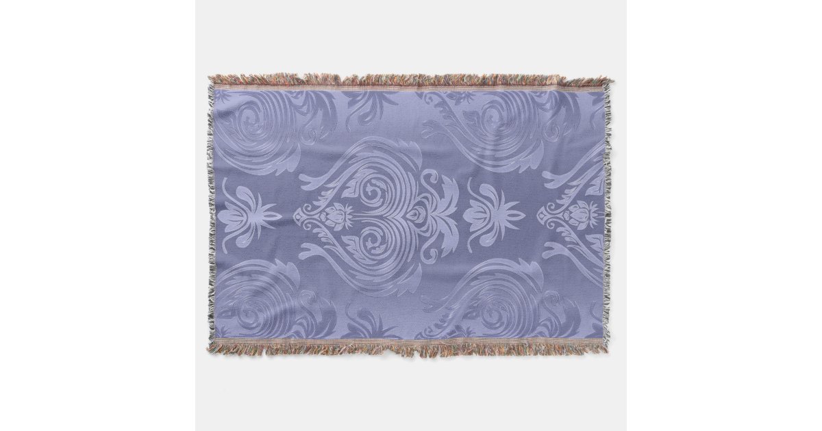 Periwinkle Steel Floral Lace Damask Throw Blanket | Zazzle
