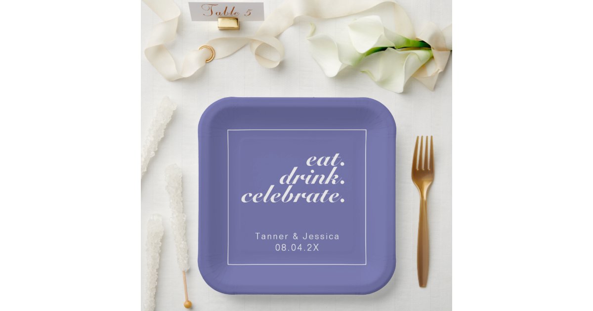Periwinkle & White Modern Minimalist Wedding Paper Plates | Zazzle