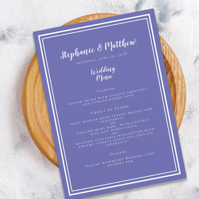 Periwinkle & White Wedding Simple Chic Menu | Zazzle