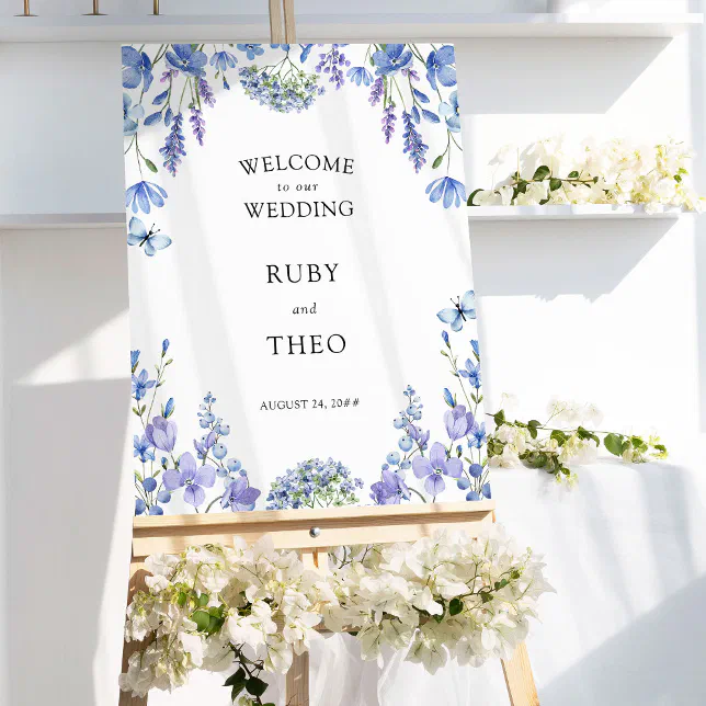 Periwinkle Wildflower Airy Floral Wedding Welcome Foam Board | Zazzle