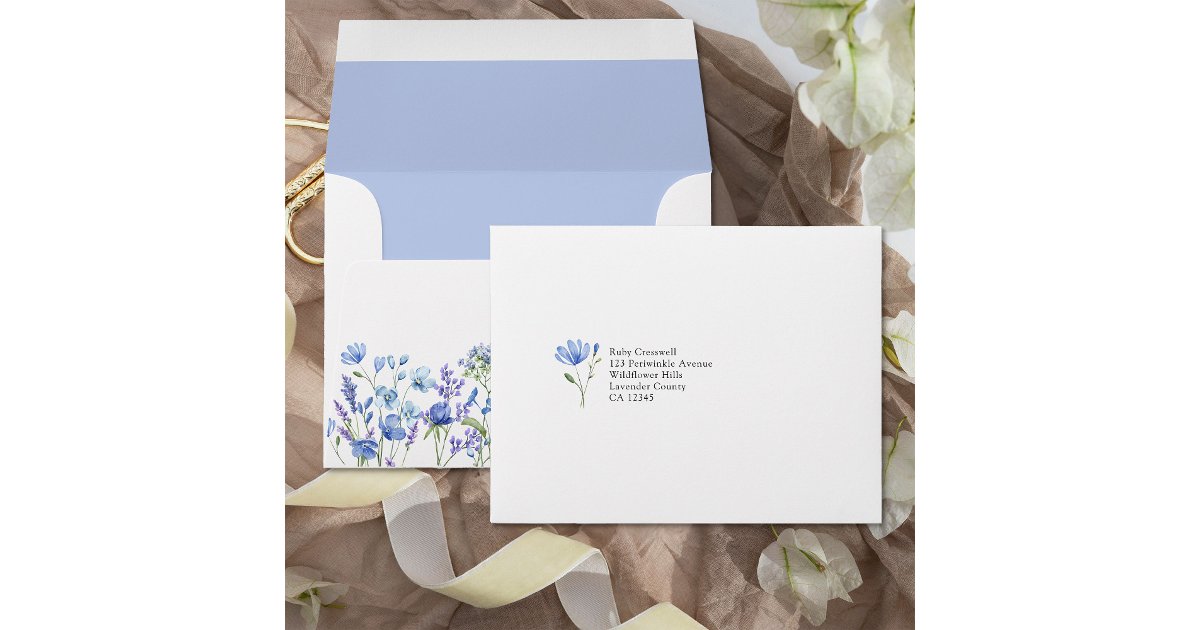 Periwinkle Wildflower Pre-Addressed Wedding RSVP Envelope | Zazzle