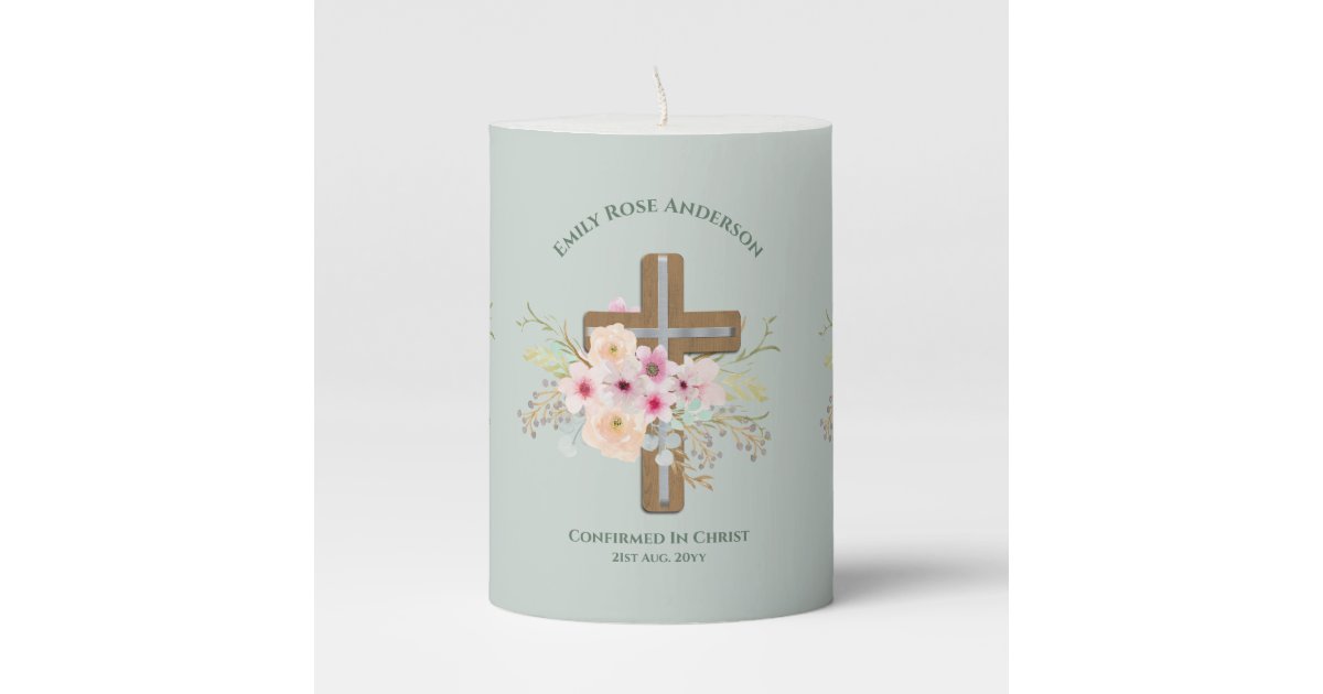 Peronalized Adult CONFIRMATION Gift Floral Pillar Candle | Zazzle
