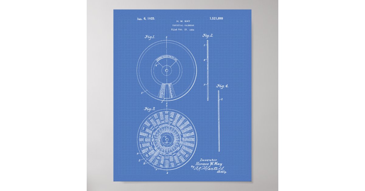 Perpetual Calendar 1925 Patent Art Blueprint Poster | Zazzle
