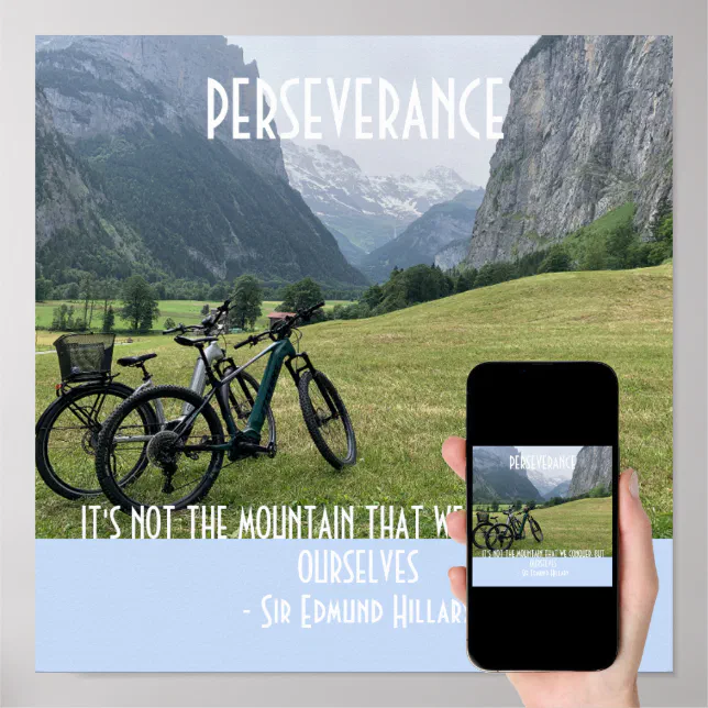 Perseverance Mountains and Cycling Motivational Poster | Zazzle