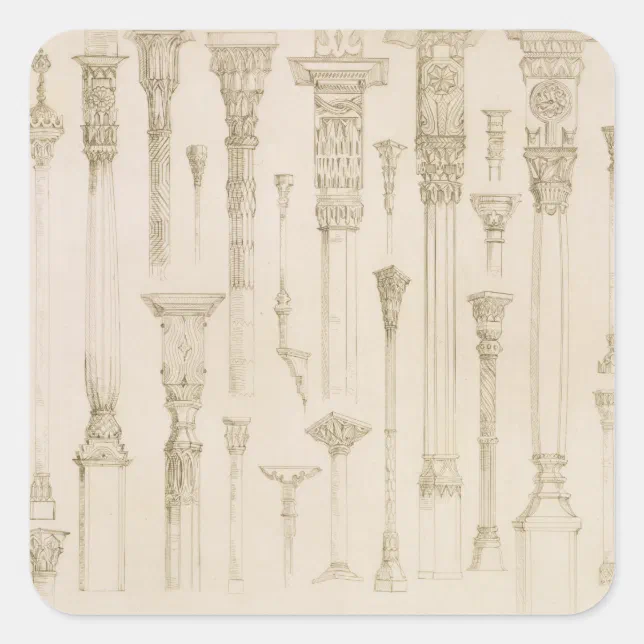 Persian and Turkish wooden column designs, from 'A Square Sticker | Zazzle