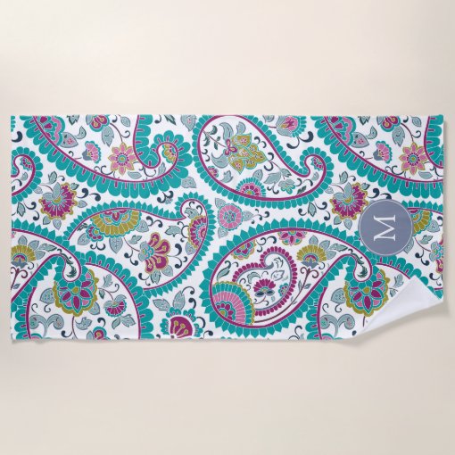 Persian Boteh Paisley Pattern Monogram Beach Towel | Zazzle