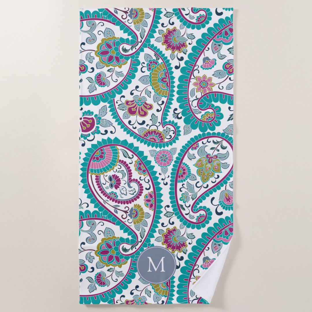 Persian Boteh Paisley Pattern Monogram Beach Towel | Zazzle
