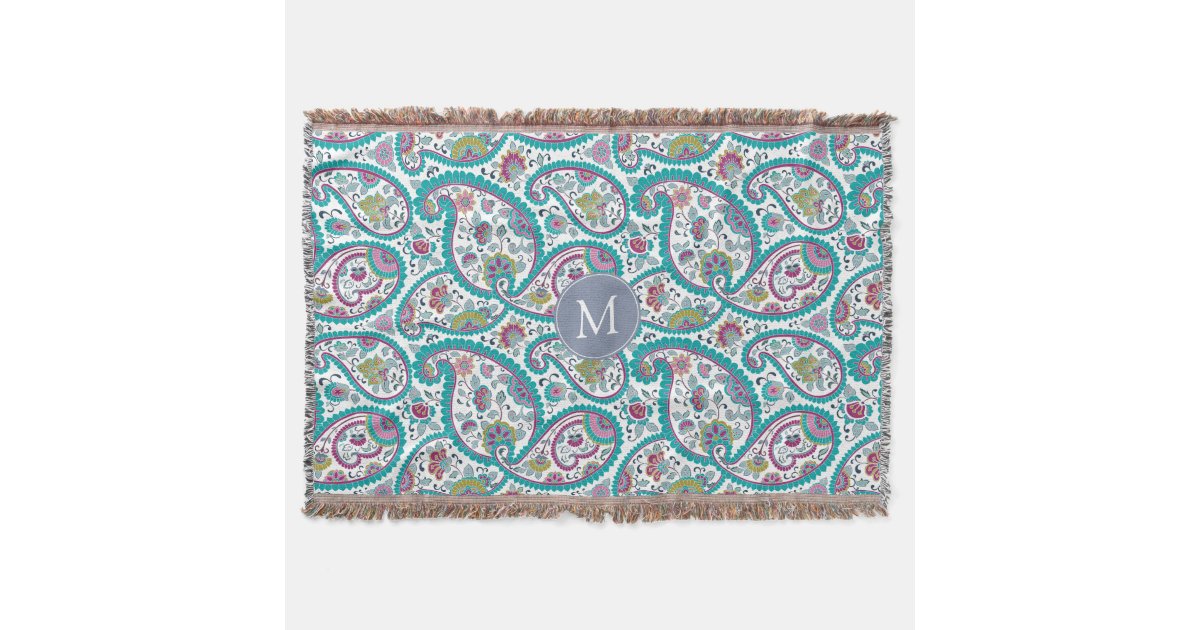 Persian Boteh Paisley Pattern Monogram Throw B Throw Blanket | Zazzle