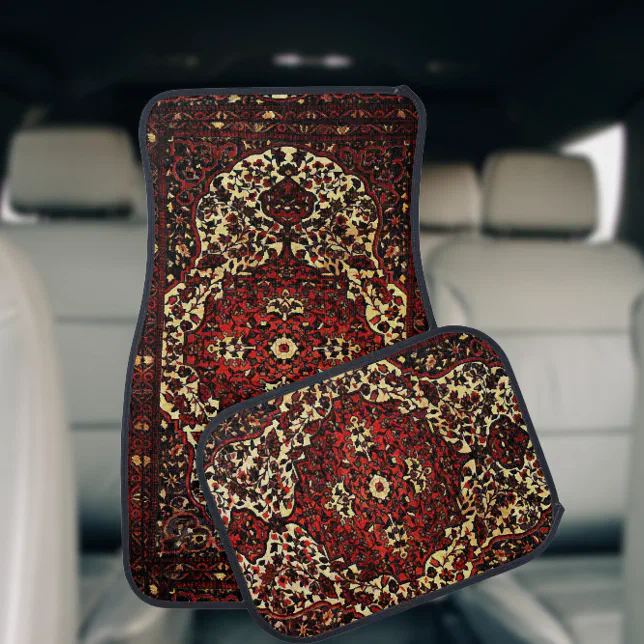 Persian carpet look in dark red and cream car floor mat | Zazzle