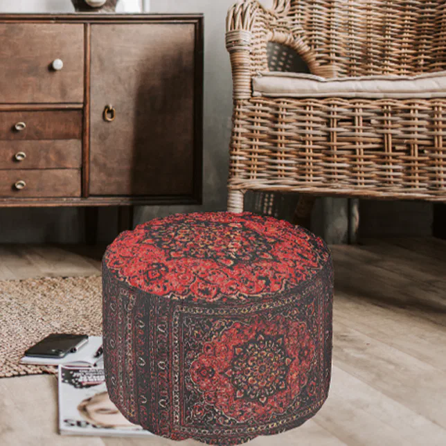 Persian carpet look in rose tinted field pouf | Zazzle
