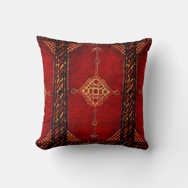 Persian carpet pattern in dark red throw pillow | Zazzle