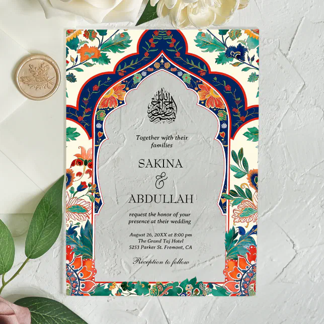 Persian Floral Inlay Muslim Wedding Acrylic Invitations | Zazzle