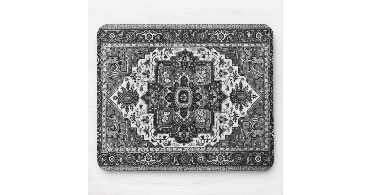 PERSIAN RUG - Black & White Mouse Pad | Zazzle