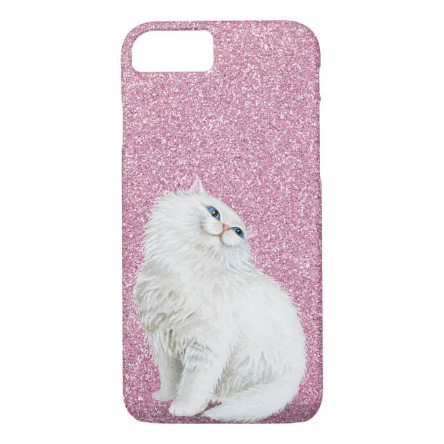Persian white cat on pink glitter Case-Mate iPhone case | Zazzle