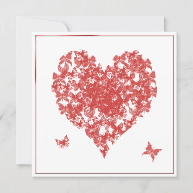 Persimmon Rose Butterfly Heart Wedding Invitation | Zazzle
