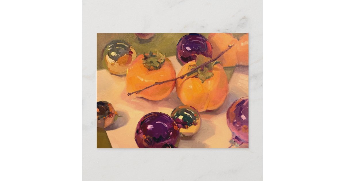 "Persimmons and Purple Ornaments" Art Postcard | Zazzle