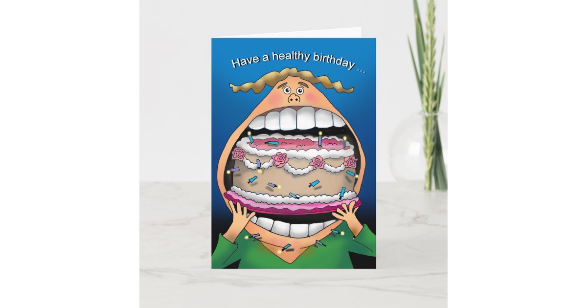 Person eating a Birthday Cake whole. Card | Zazzle