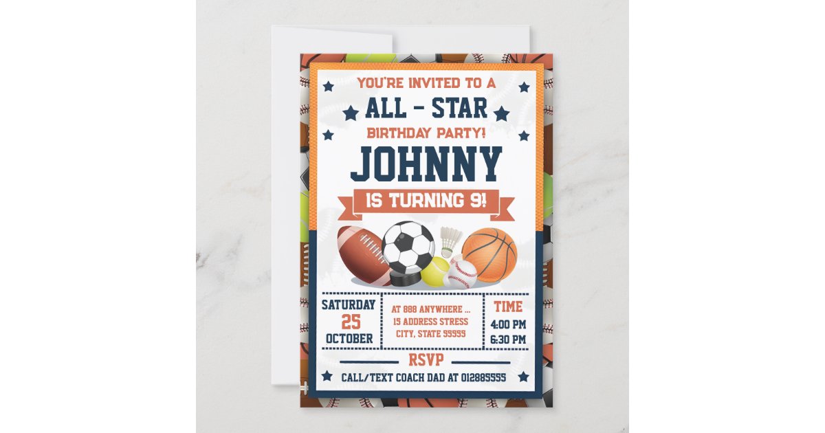 Personal All-Star Printable Sports MVP Party Invitation | Zazzle