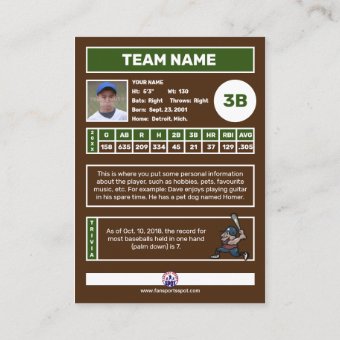 Personal Baseball Card (Customized Batter Stats) | Zazzle