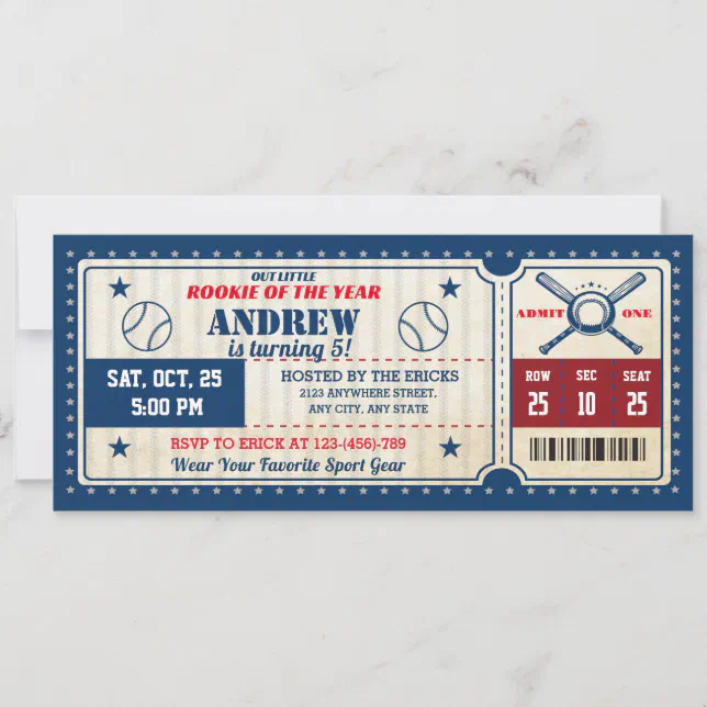 Personal Baseball Party Ticket birthday Invitation | Zazzle